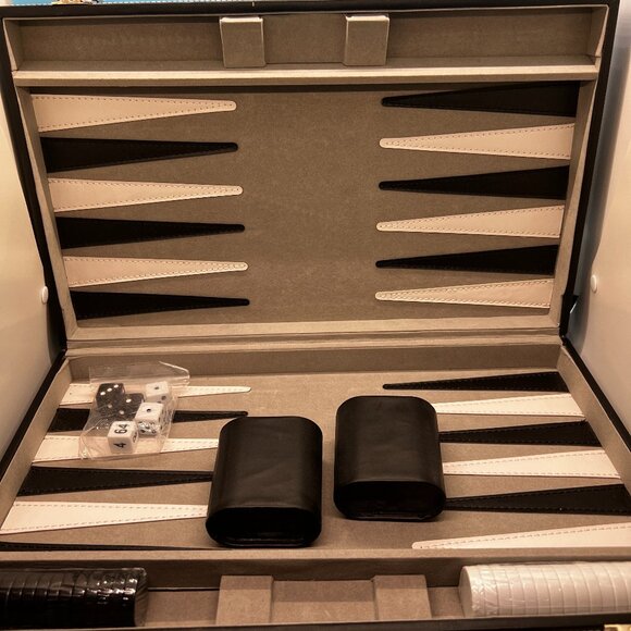 Games | New Leatherette Backgammon Set Black And White 15 X 9 Classic ...